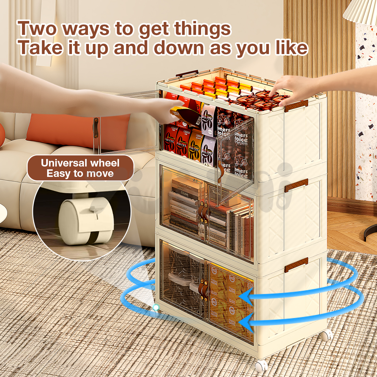 Yuumi 58cm Transparent Storage Box Stackable Magnetic Door Almari Baju ...