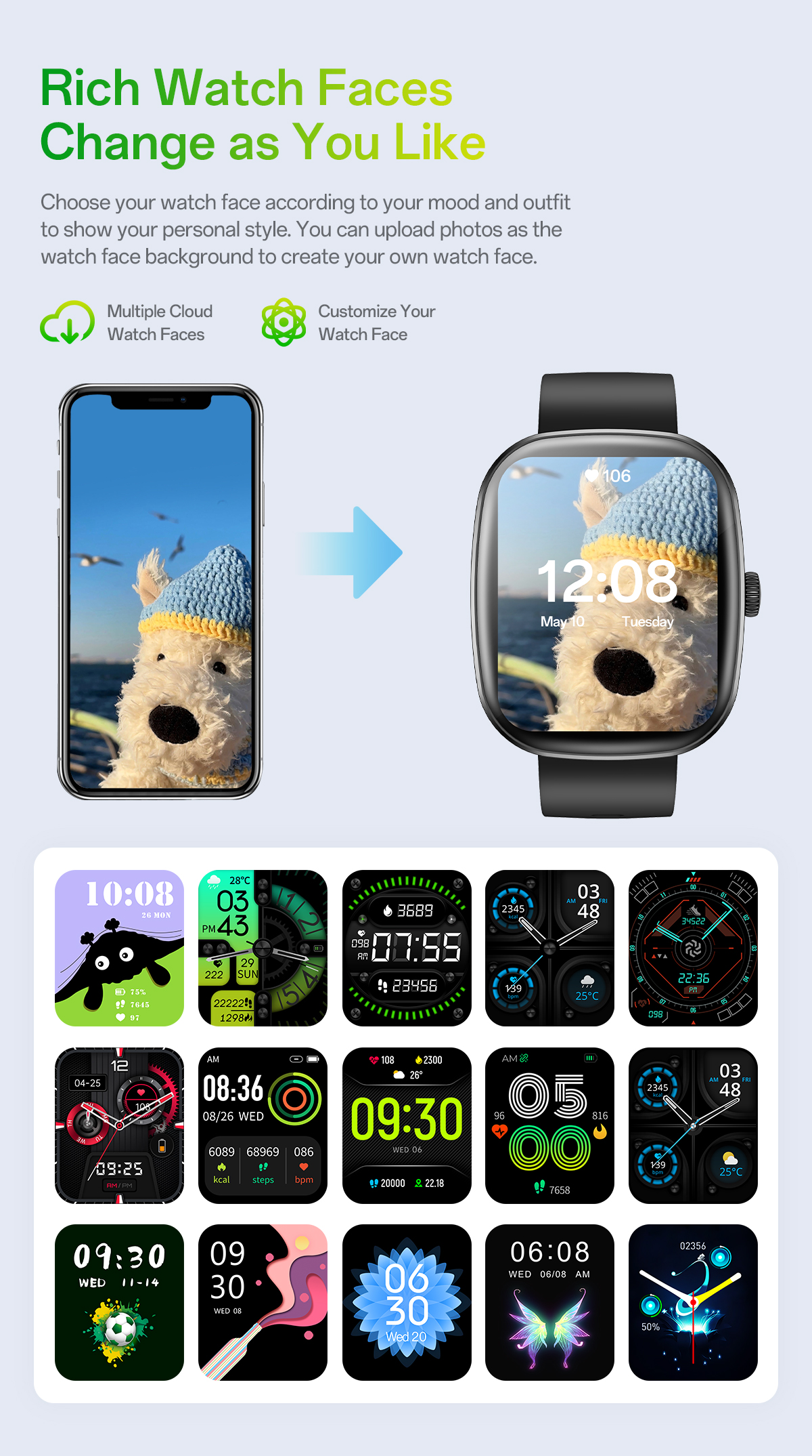Aolon&Huafit S7 Smart Watch 1.85"HD Full Touch Screen Bluetooth WA Call ...