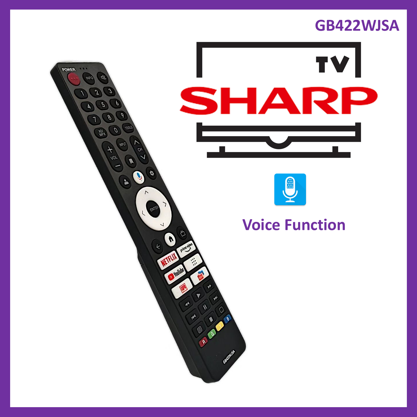 Compatible Sharp Smart UHD Android Google TV Remote Control GB422WJSA ...