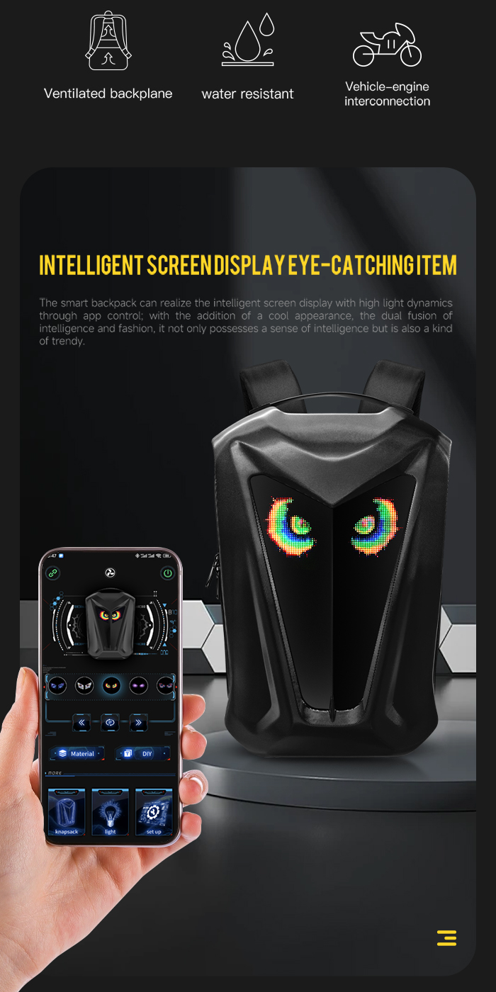 LOY Pixel Vector Led Eyes Backpack with Waterproof and customizable display art and in app ...