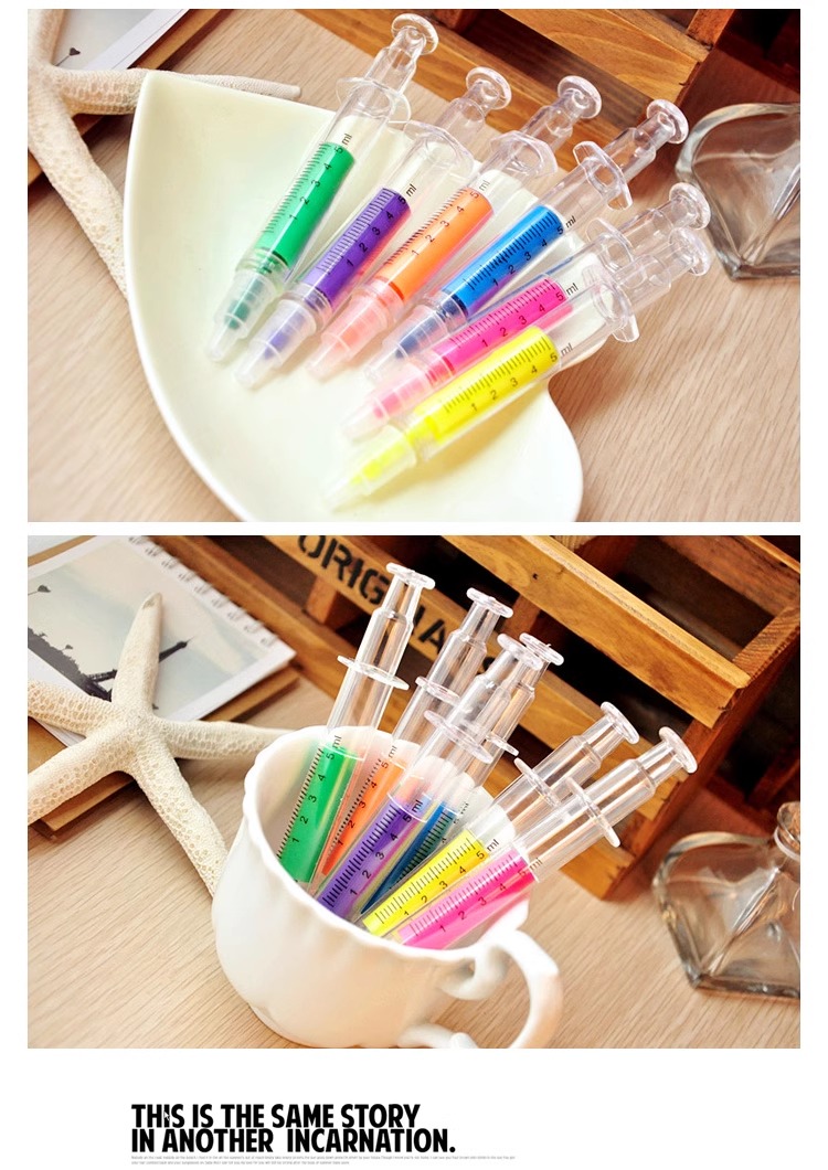Wenbo [6-in-1] Pack Syringe Highlighter Pen Creative Needle Tube ...