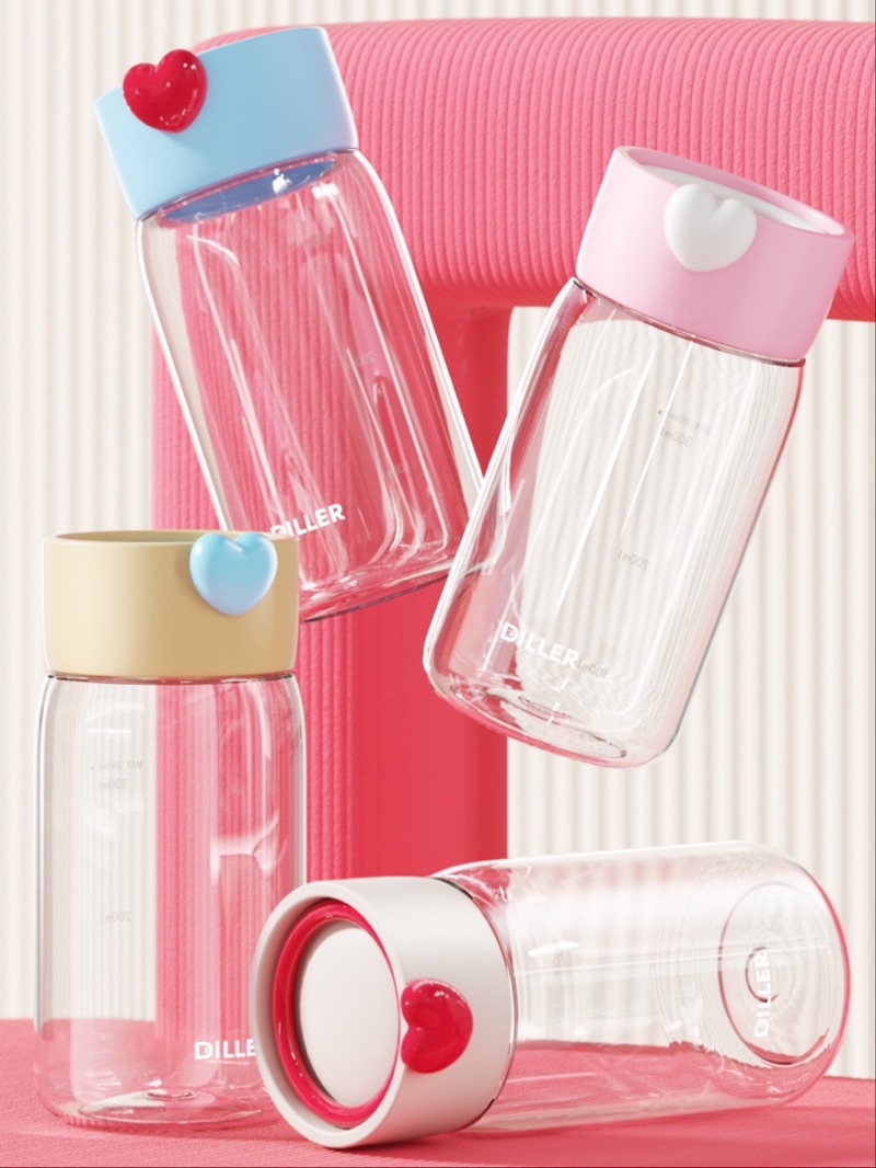 Diller Heart Tritan Water Bottle One Cup Juice Tea Mini Size Botol ...