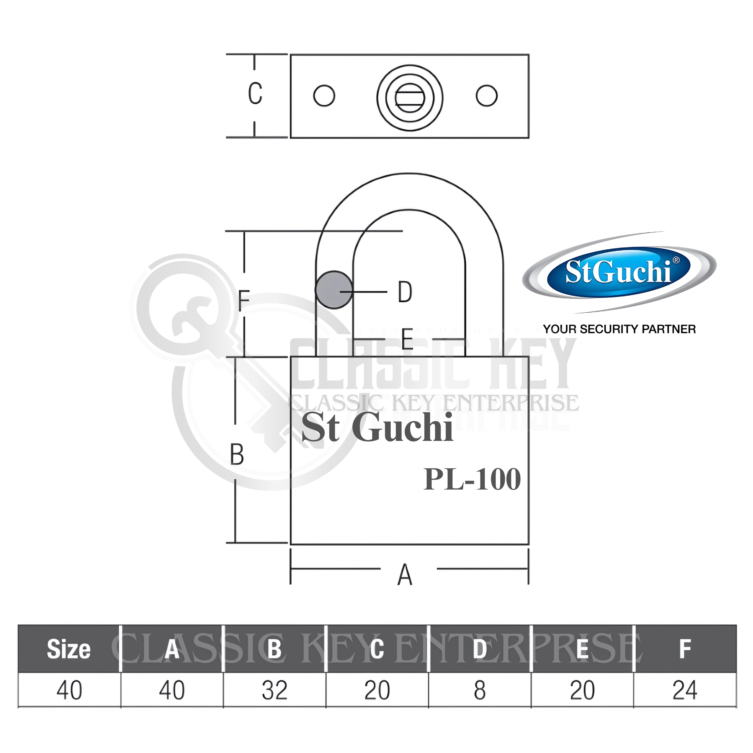 St Guchi Padlock Model SGPL-100N Body Size 40mm (SIRIM APPROVED ...
