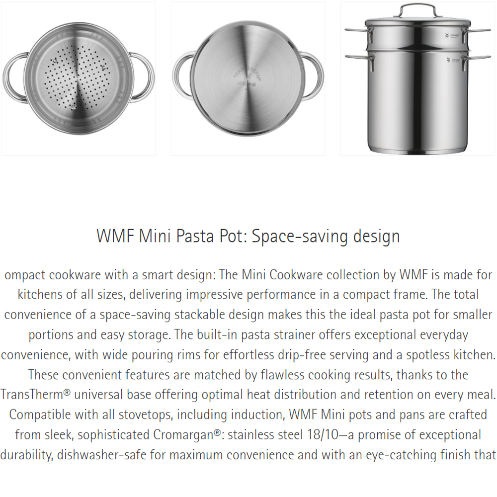 WMF Stackable Pasta Pot with Lid - (18CM) [Model: 0718826040 ...