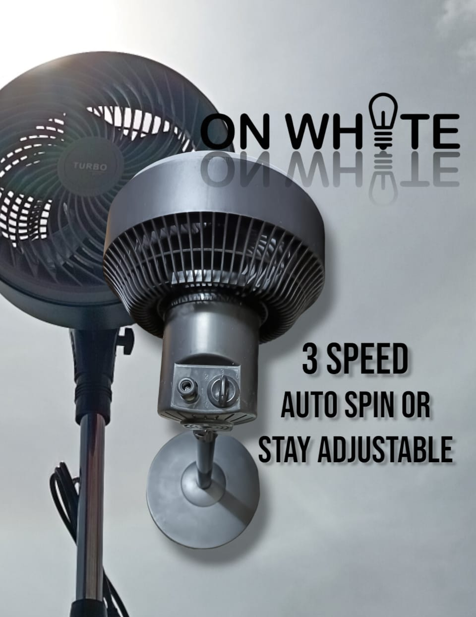 TURBO FAN 10"INC STAND FAN 3 SPEED WITH ADJUSTABLE METAL ROD STAND ...