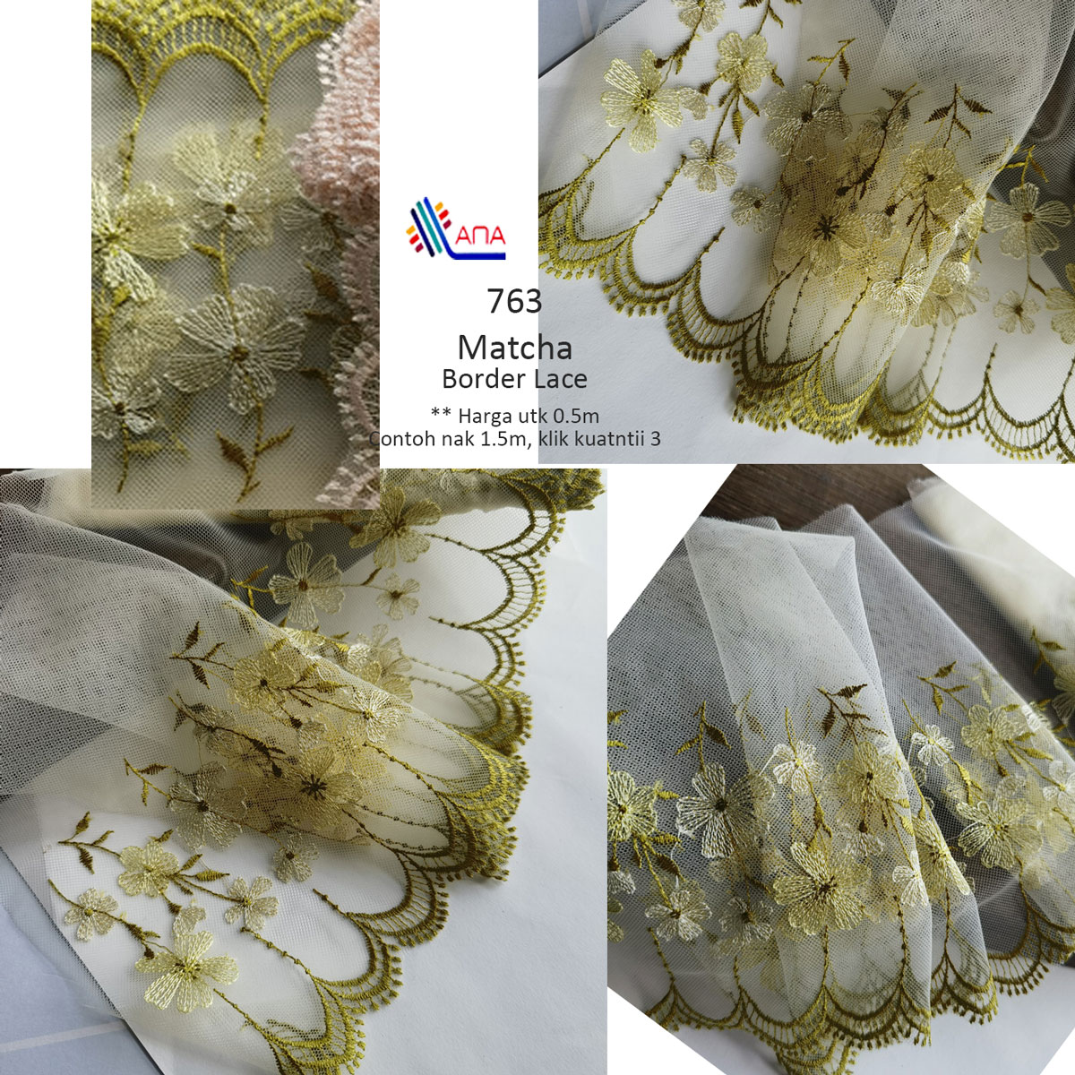 Ana Textile Border Lace Sulam Green Matcha Sage Green Mint Green Colour ...