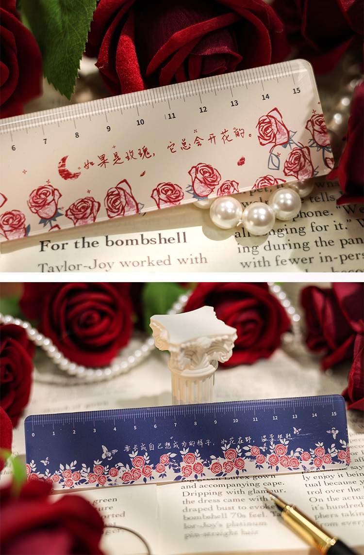 INS Beautiful Rose Flower Acrylic Ruler 15cm Scale Measuring Tool ...