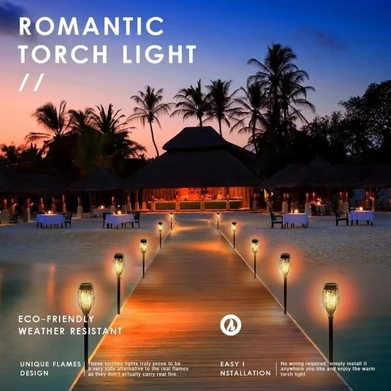 Solar Flame Lights Torch Flickering Light Waterproof Garden Decoration ...