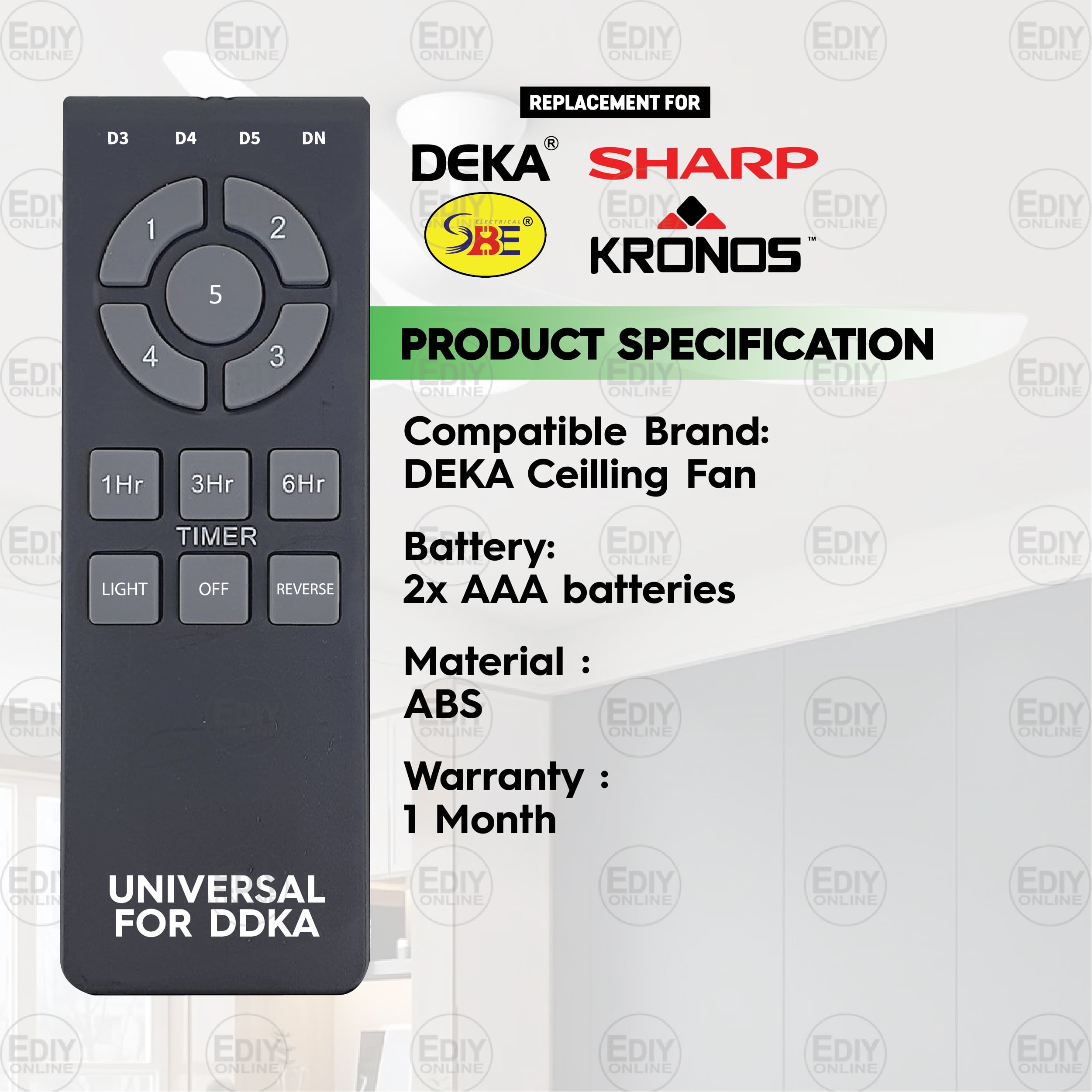 【𝐅𝐑𝐄𝐄 𝐁𝐀𝐓𝐓𝐄𝐑𝐘 𝐀𝐀𝐀𝐗𝟐】Replacement Ceiling Fan Remote Control For DEKA ...