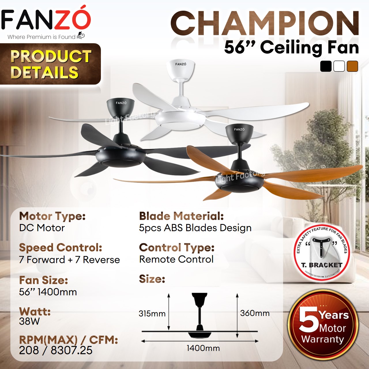 🔥UPGRADED F5DC🔥DEKA F5DC PRO 56" Baby Fan 46" 5 Blade DC Motor 20 ...