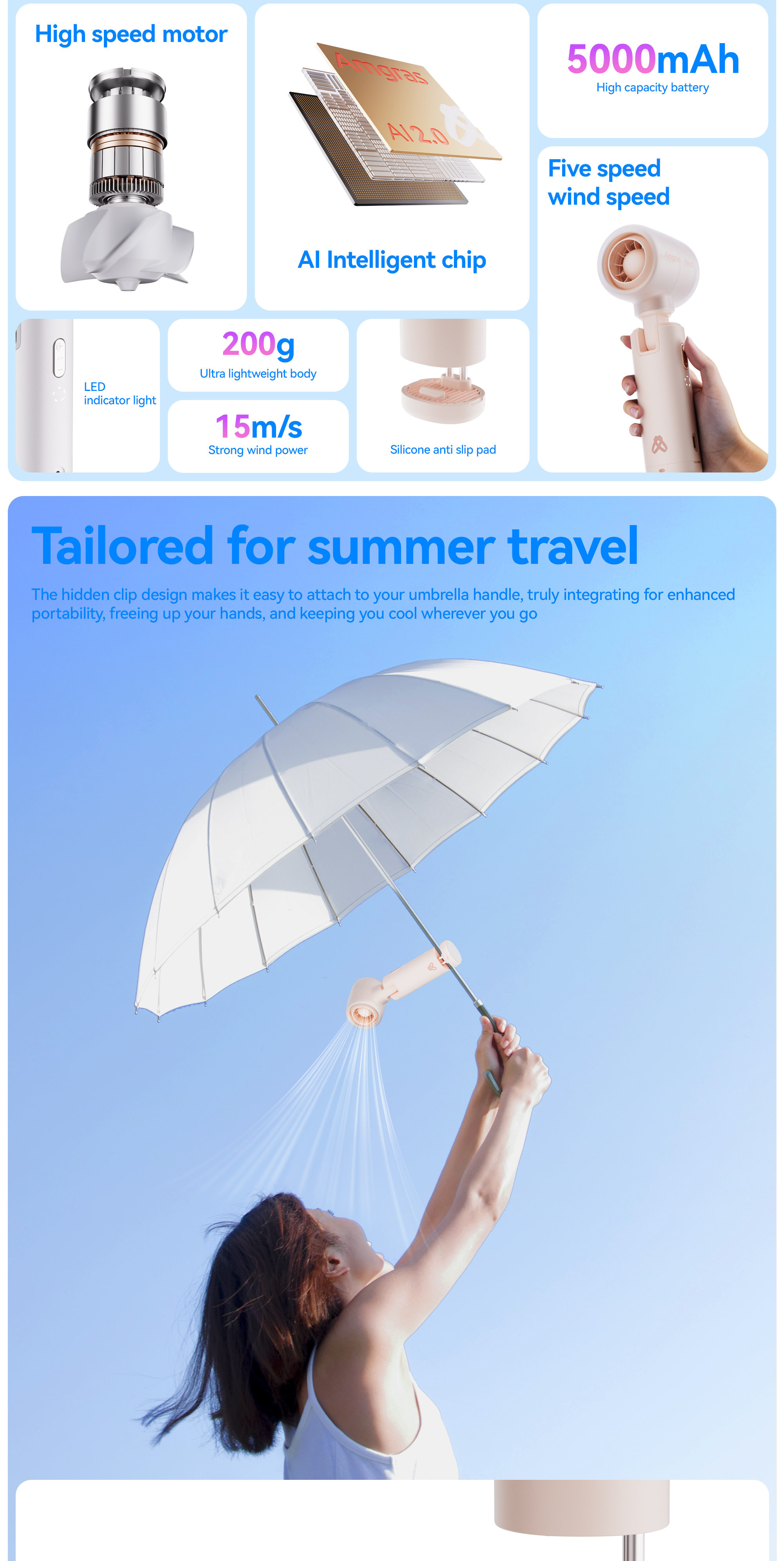 Amgras MetaHeld Fan Pro2 handheld hanging umbrella fan portable ...