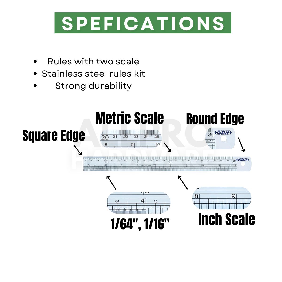 INSIZE STEEL RULE WTH INCH AND METRIC SCALE INSIZE 7110-500 (ECONOMIC ...