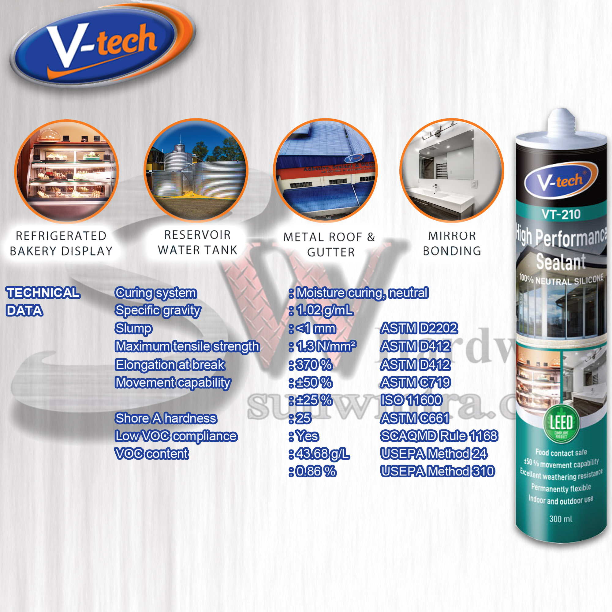 COMBO 2X V-Tech 300ML VT-210 High Performance Sealant 100%Neutral ...