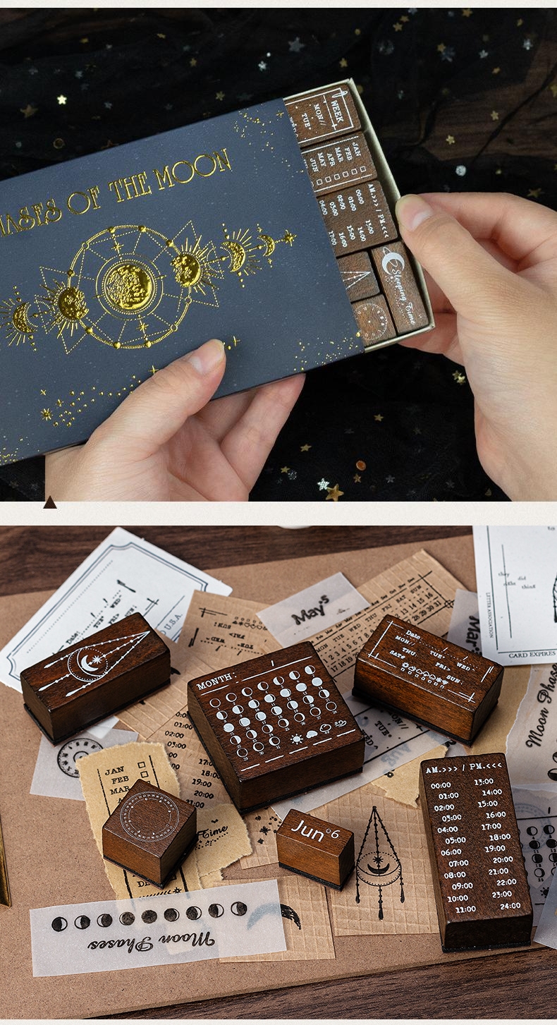 Beautiful Phases Of The Moon Week Month Wood Rubber Stamps Set DIY Decorations Stamping Journal ...