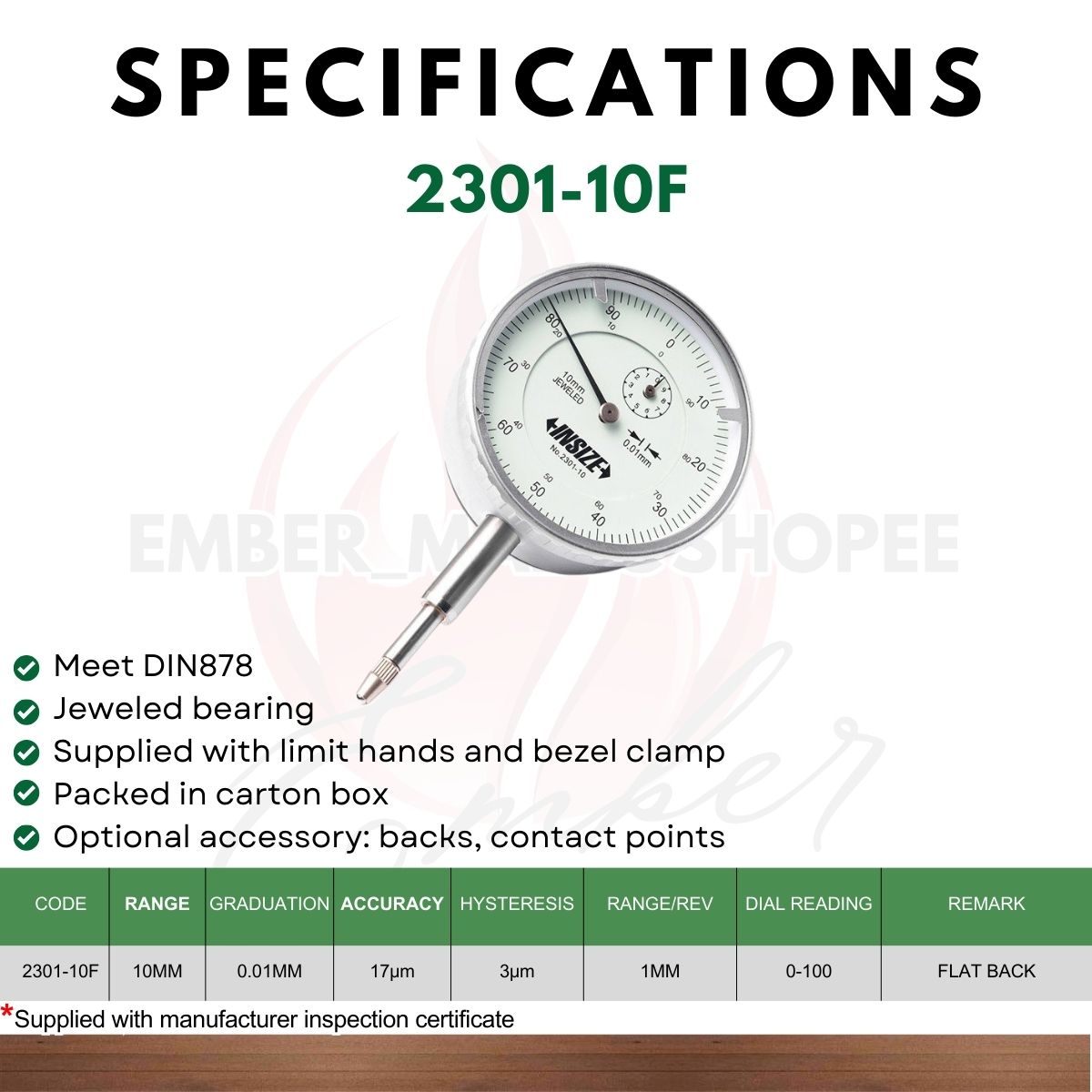 INSIZE DIAL INDICATOR (BASIC TYPE) 2301-10(Lug back),2303-10F(Flat back ...