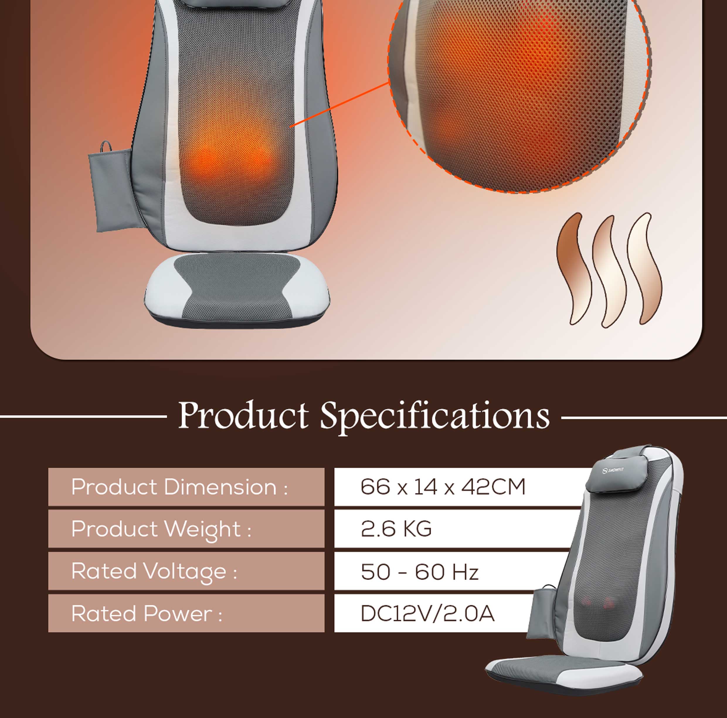 SNOWFIT MediBack Shiatsu Kneading Heating Back Massager | Shopee Malaysia