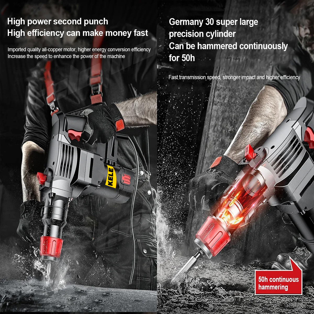 6500W Demolition Hammer Pick Break Concrete Electric Hammer Mesin Ketuk ...