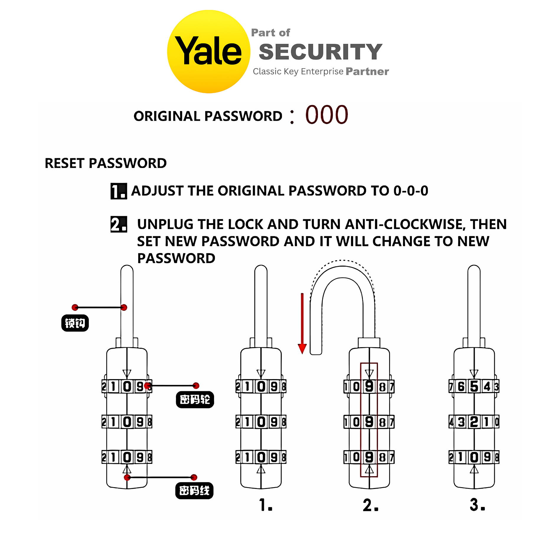 Yale Luggage Lock Combination 3 Digit Number Model YP2/23/128/1 ...