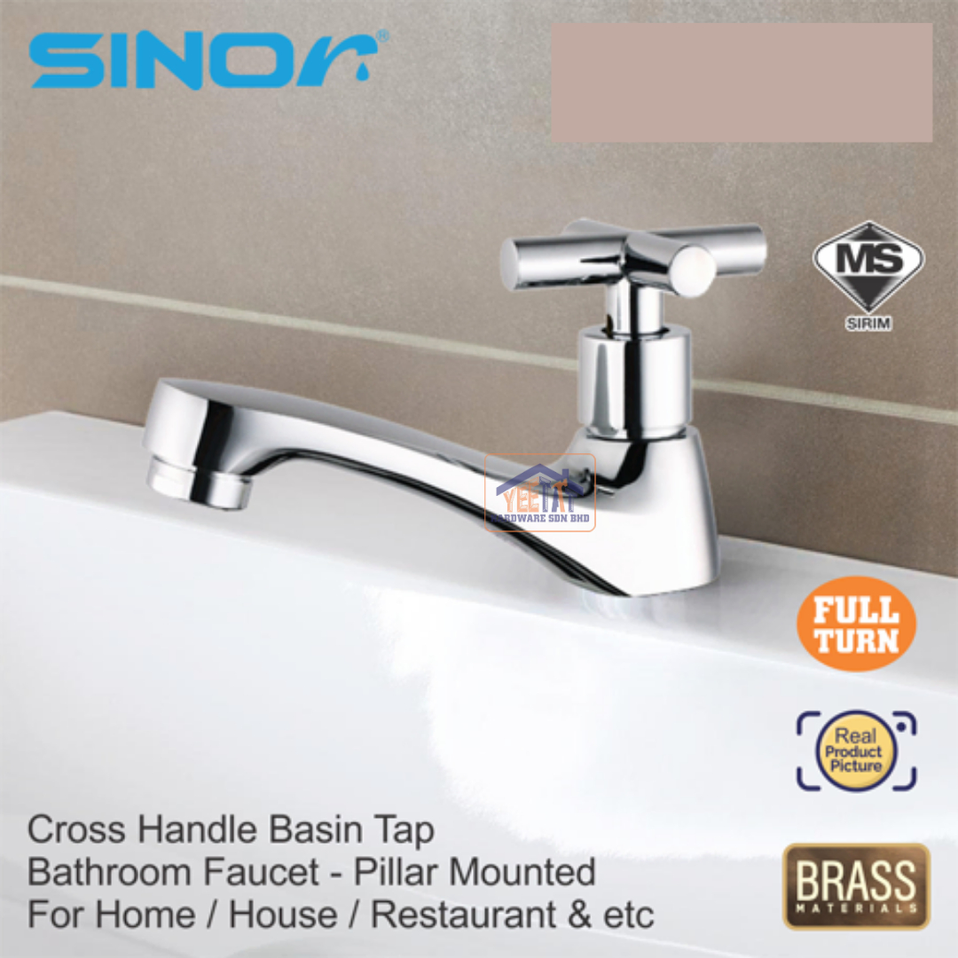 [ SINOR ] B-1026 Cross Handle Basin Tap Bathroom Water Faucet Pillar ...