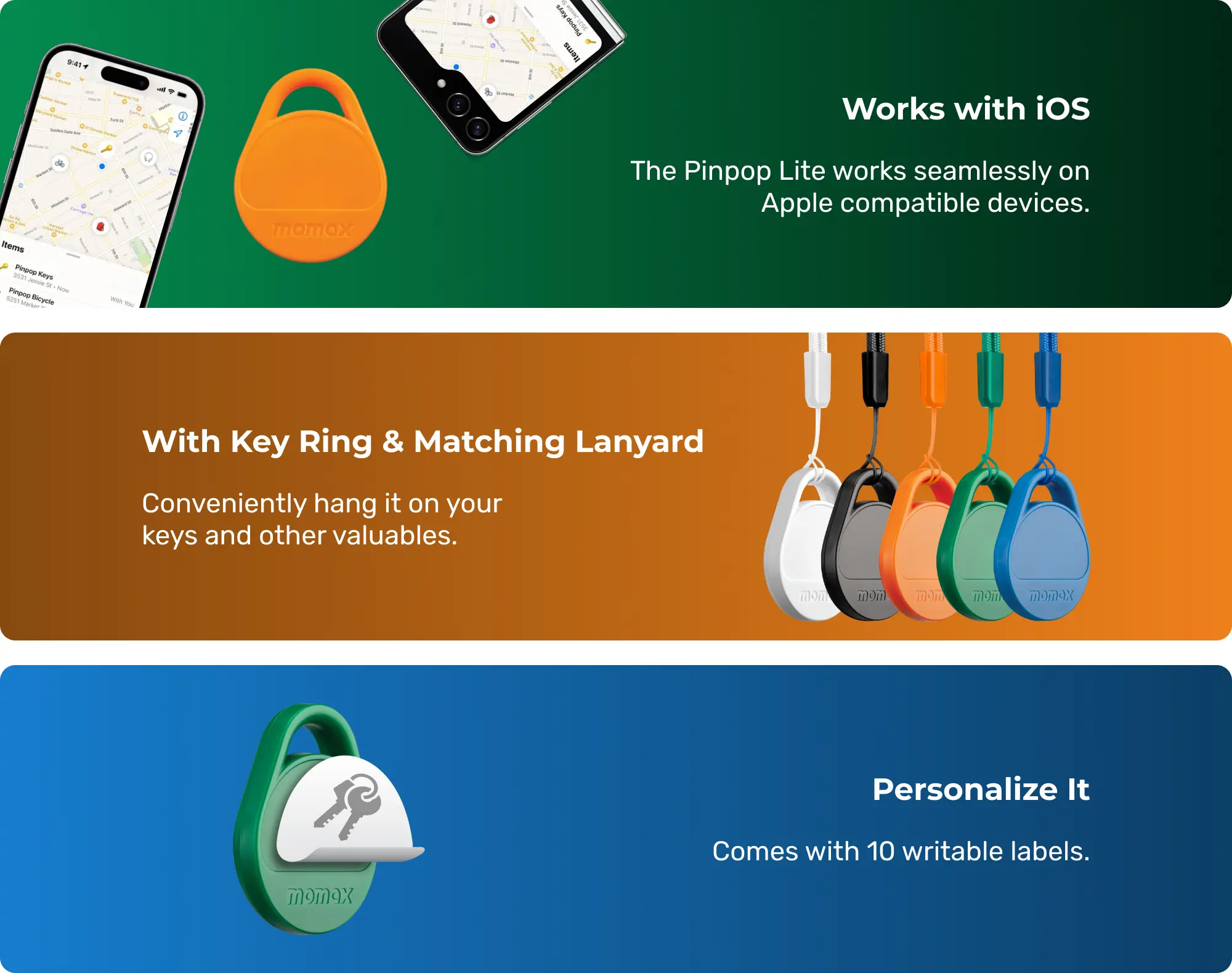 MOMAX Pinpop Key Finder Smart Tracking Tag Luggage Tracker for Key Pets ...