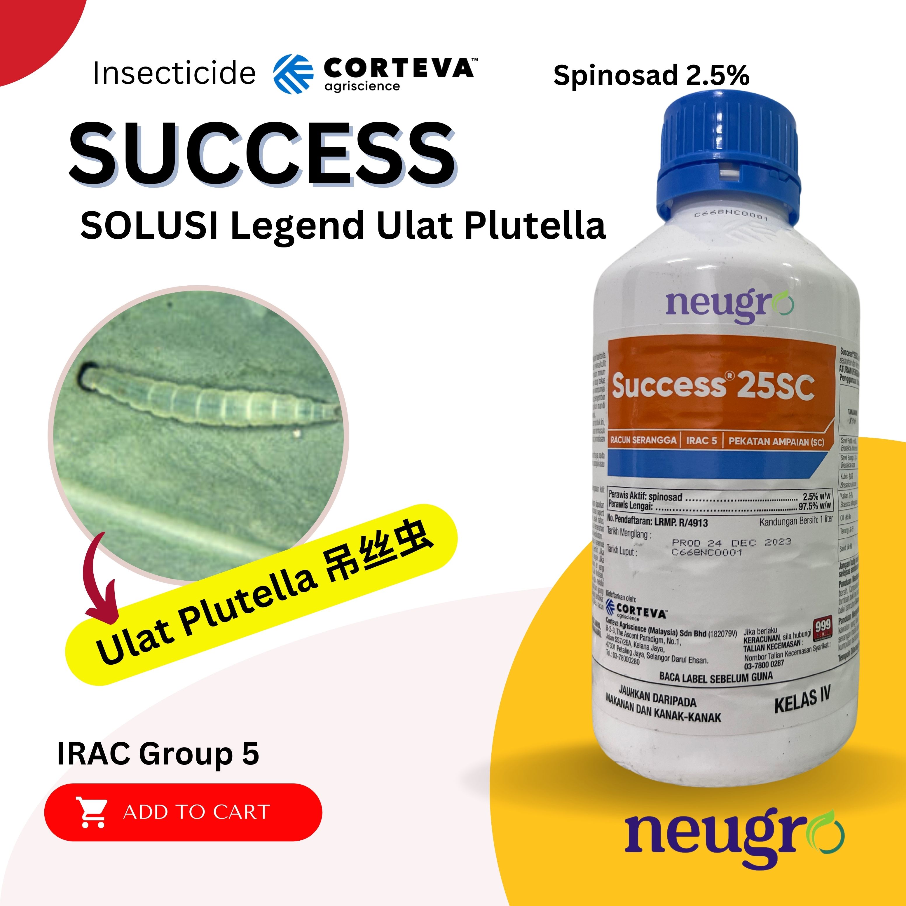 Corteva Success 25SC (1L) Spinosad 2.5% - Racun Serangga Ulat Plutella ...