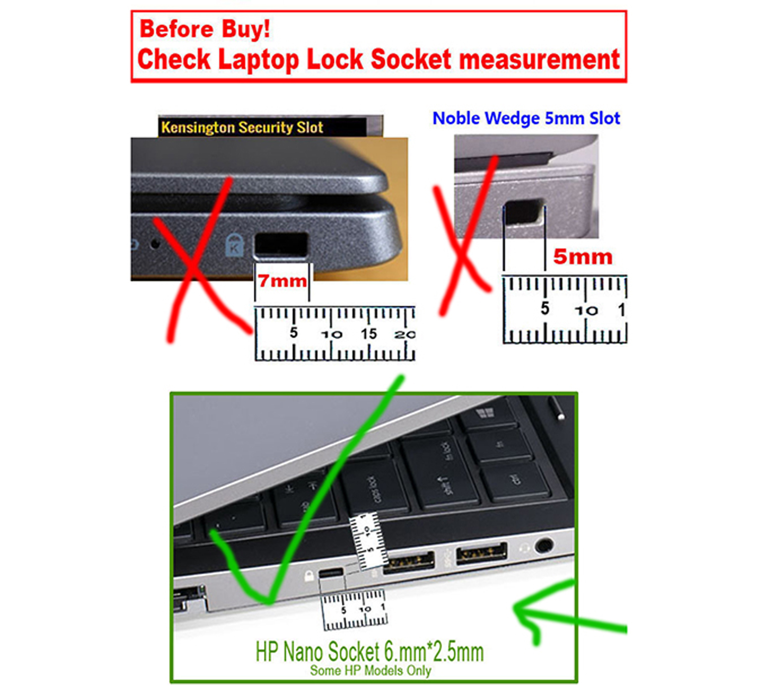 Original HP Nano Keyed Security Cable Lock Laptop 1AJ39AA with 2 keys ...
