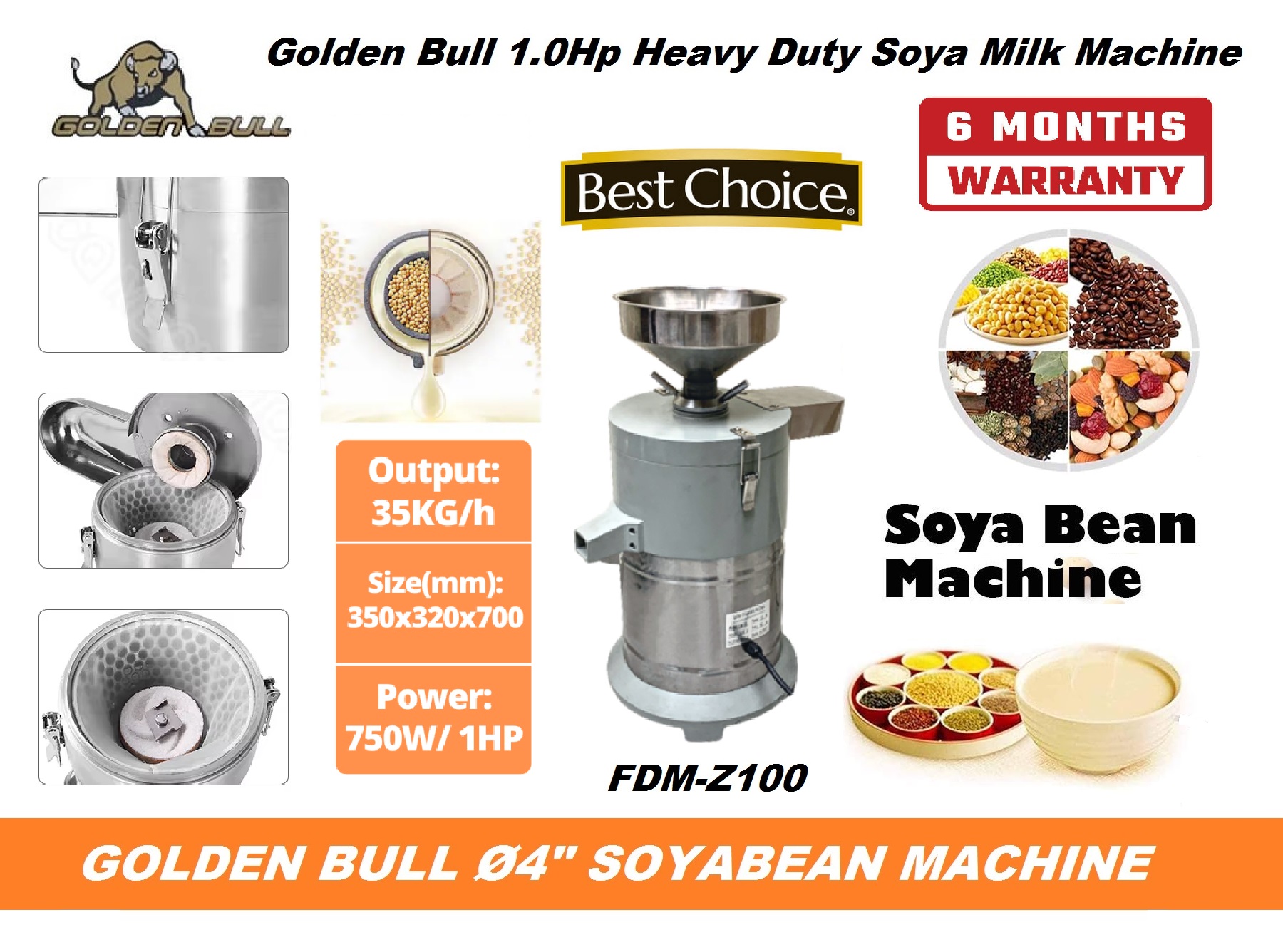 Golden Bull FDM-Z100 Commercial Soya Bean Grinder Machine 1.0Hp / 750W ...