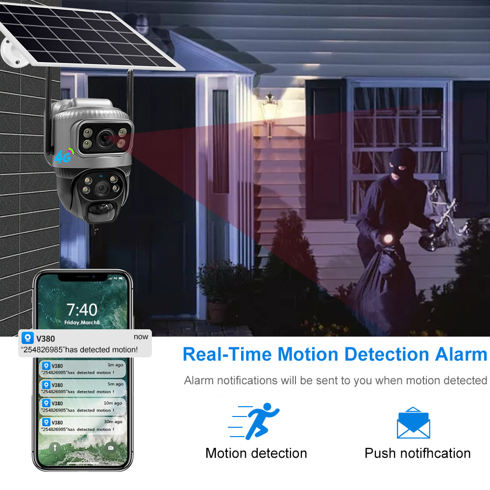 V380 Pro Solar outdoor cctv camera Wireless Dual lens 4G Sim waterproof ...