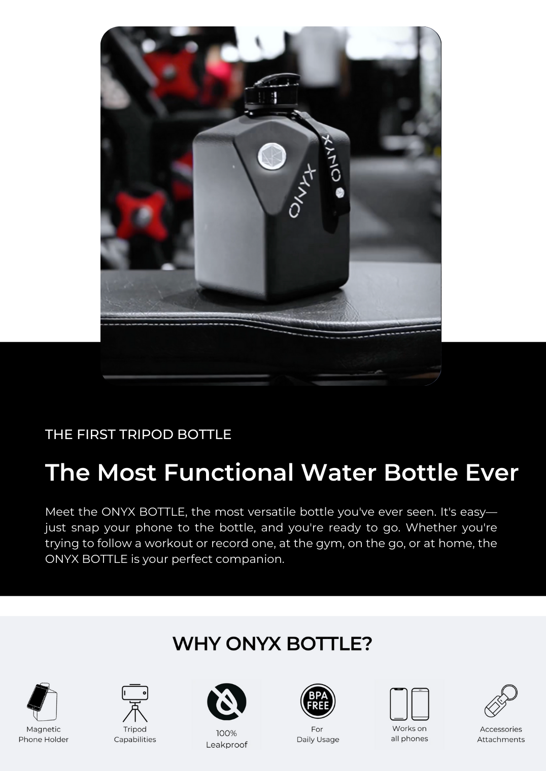 ONYX Bottle ver 1.0- 2.7L Oversized Magnetic Tripod Water Bottle Fitness Gym BPA FREE Leakproof ...