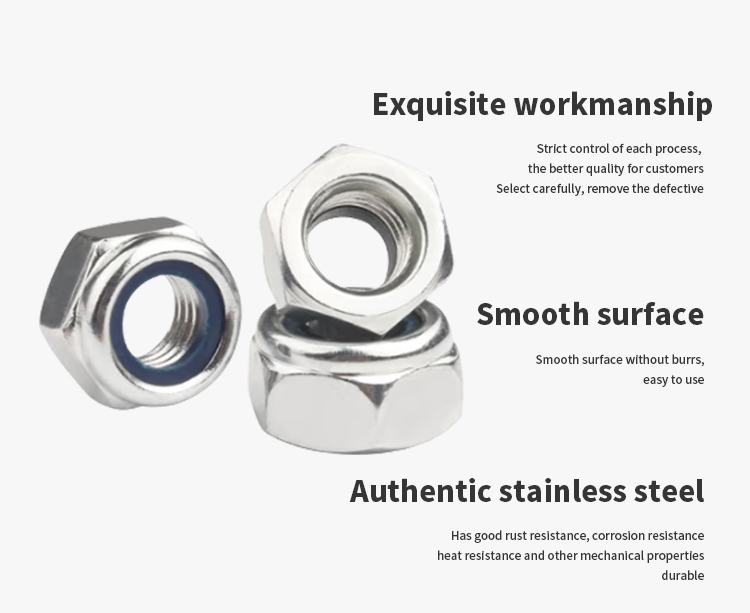 Nylon Lock Nut 304 Stainless Steel Hexagon M2 M2.5 M3 M4 M5 M6 M8 M10 M12 Hex Lock Nut DIN985 ...