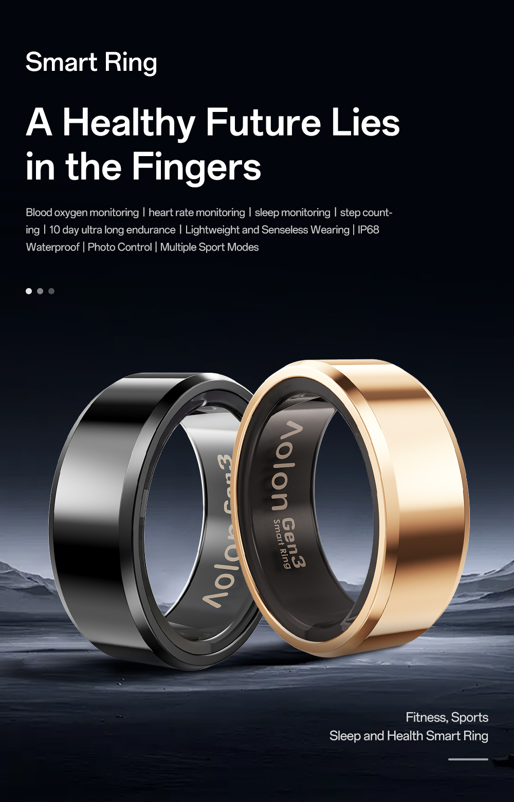 Hello x Aolon Gen3 Smart Ring neutral Waterproof Swimming Fitness Heart ...