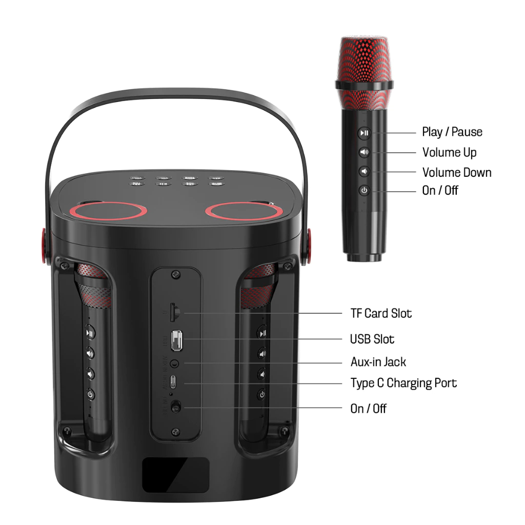 Vinnfier VF Tango Pro 1 Bluetooth Portable Karaoke Speaker with 2 ...