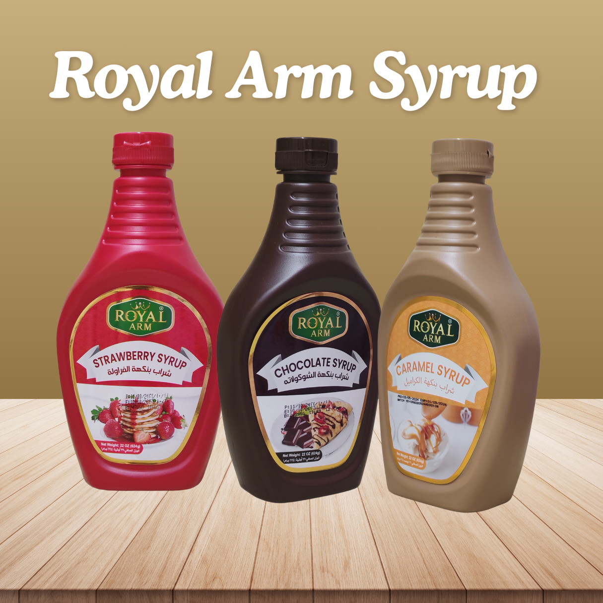 Royal Arm Syrup /Raya Syrup/ Strawberry / Chocolate / Caramel / 624g ...
