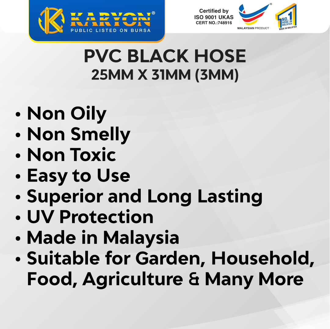 Karyon® Durable 25mm Black Hose PVC Hose for Garden, Agriculture and ...