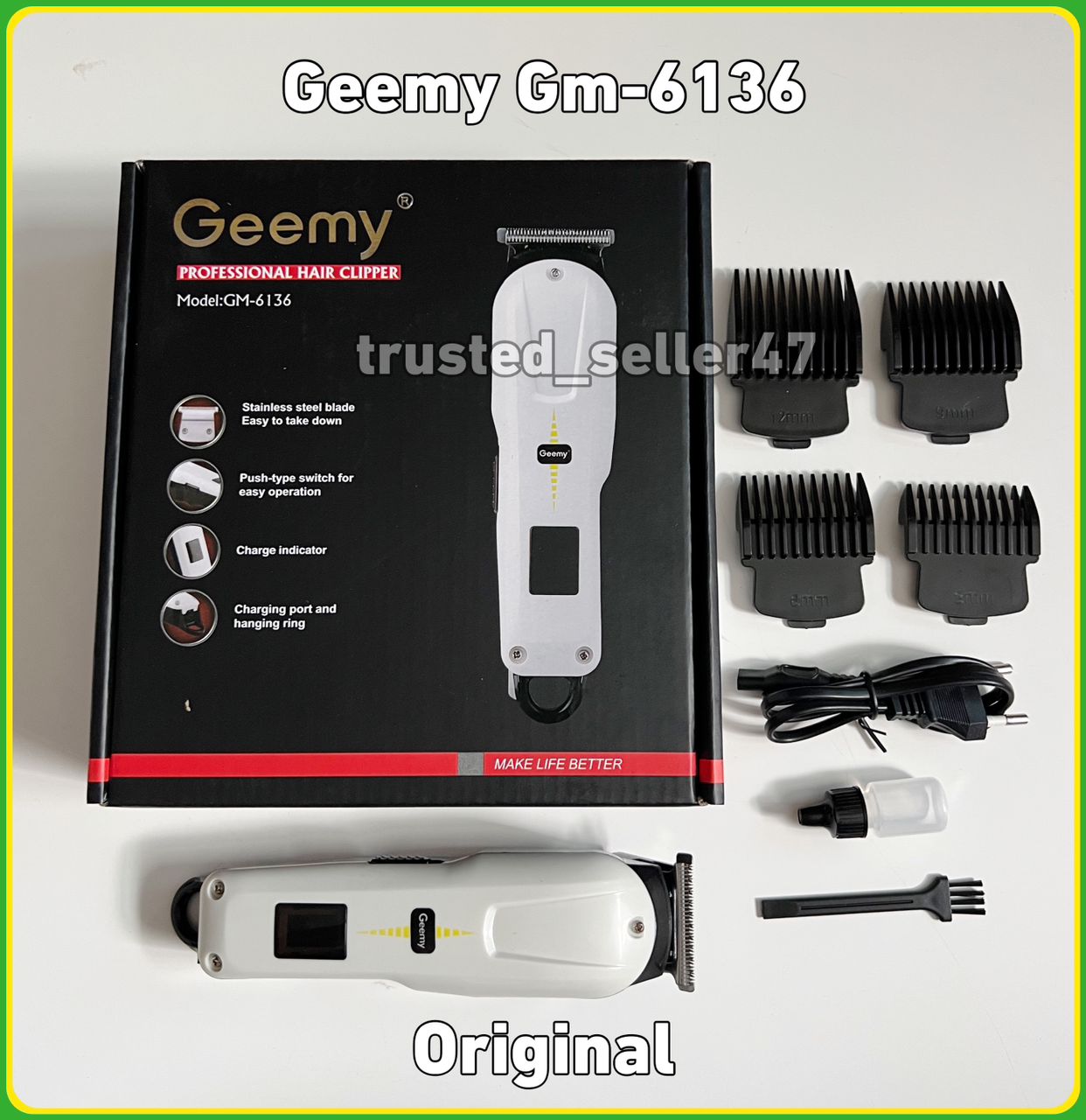 Geemy Original Gm-6136 Rechargeable Hair Clipper Trimmer Shaver Cutter ...