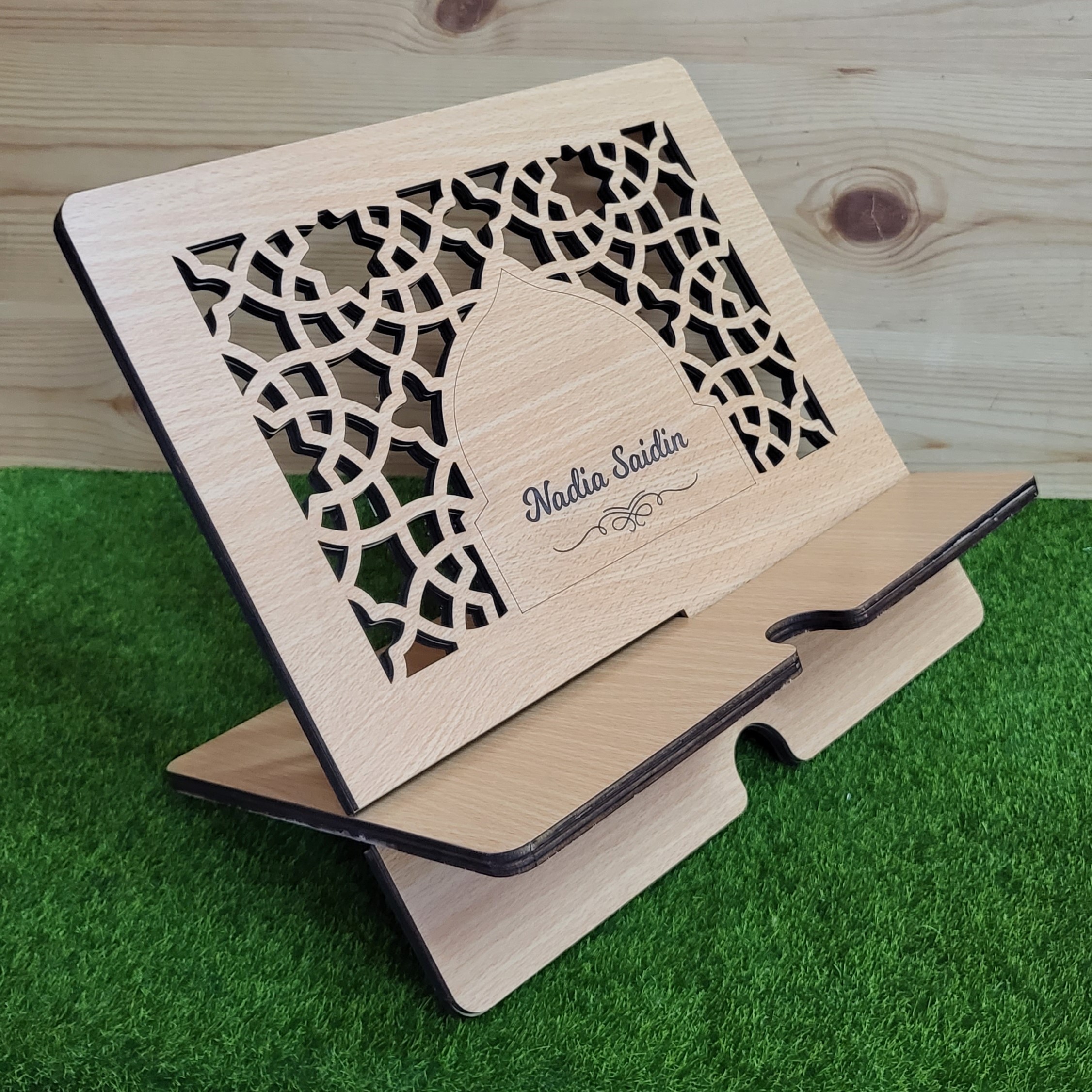 Rehal Kayu Ukir Nama Anda | Wooden Rehal Engrave | Rehal Al-Quran ...