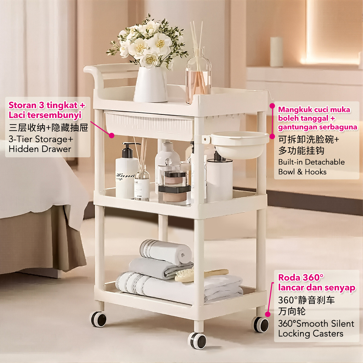Multipurpose 3 tier Trolley Rack Baby Storage Movable Rack Drawer ...
