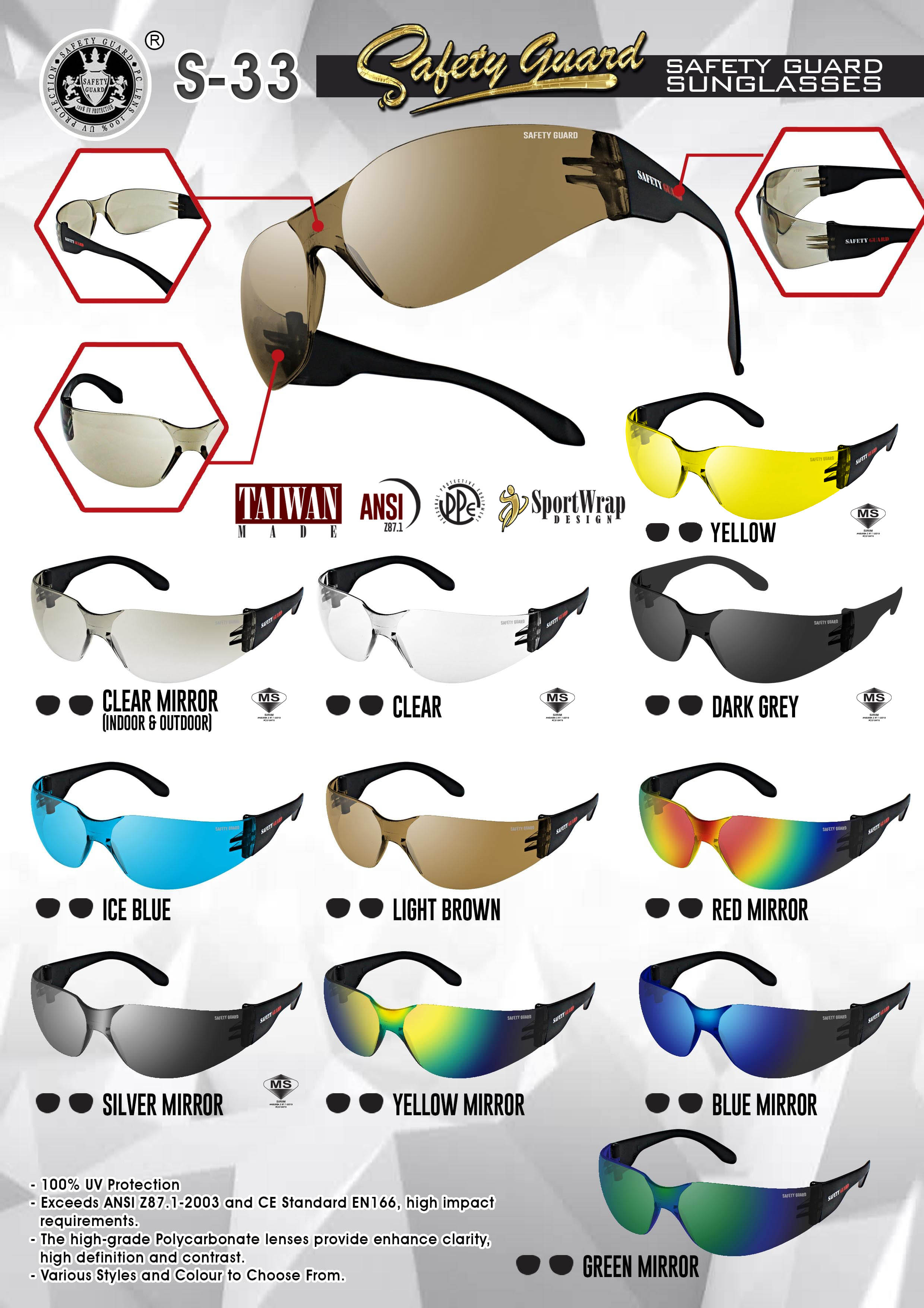 SAFETY GUARD SAFETY GLASSES S-33 (SIRIM) - EYE PROTECTION 100% UV ...