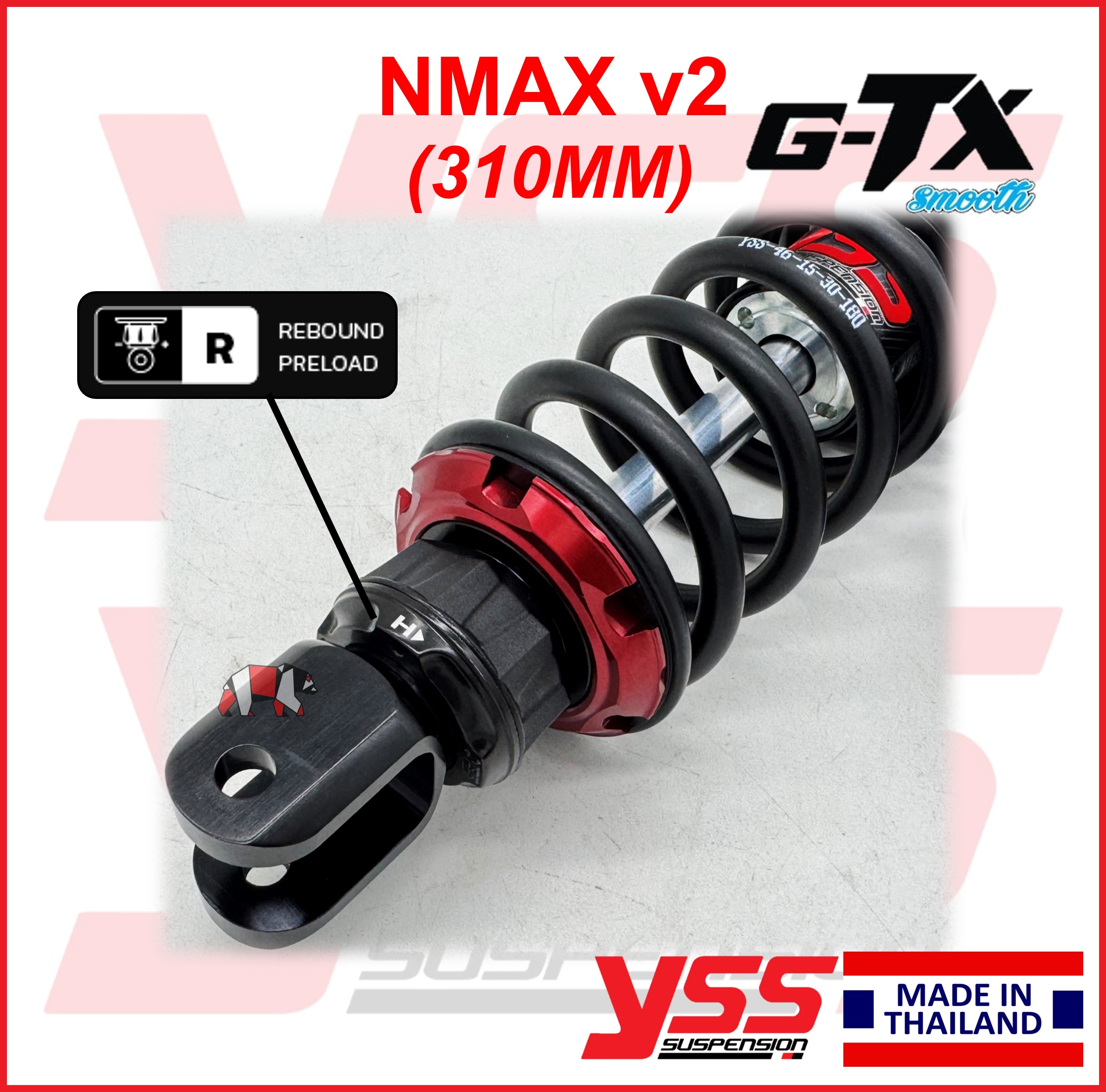 YSS NMAX V2 (310MM) PNP GTX [Free Heavy Duty Spring]. Adjustable ...