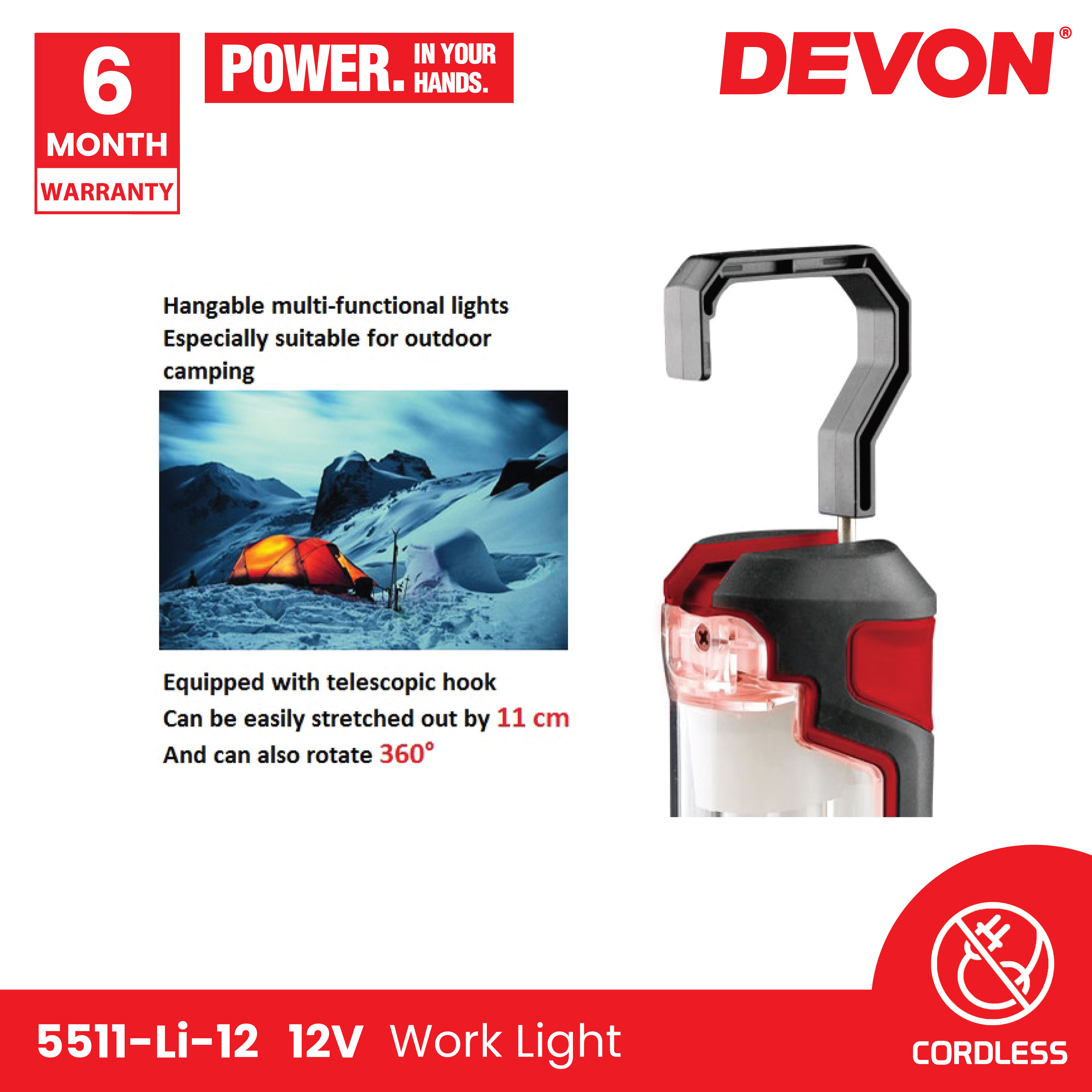 DEVON 5511-Li-12 12V Lithium-Ion Cordless Multi Purpose Work Light [No ...