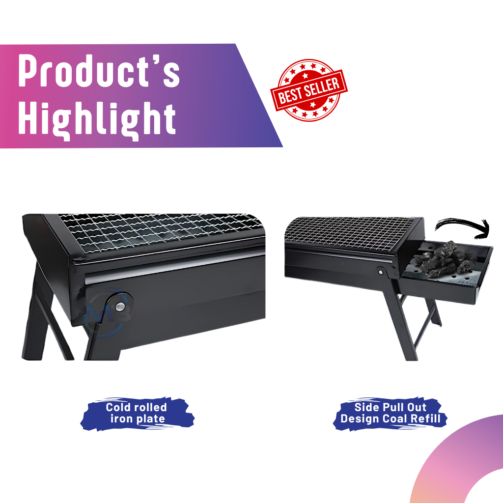 60cm Portable Folding BBQ Grill Stainless Steel Portable BBQ Grill Outdoor Barbecue Charcoal ...
