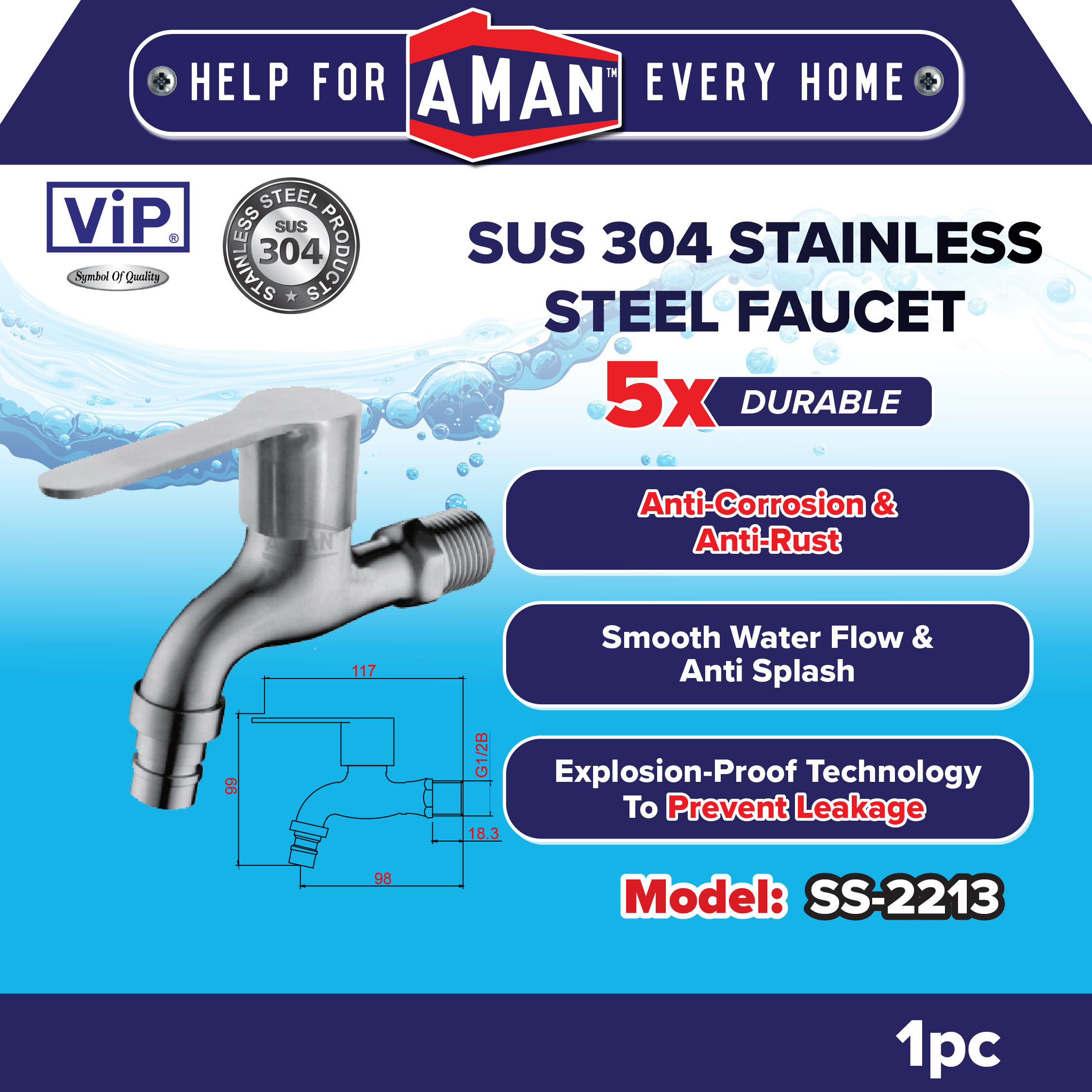 VIP SUS-304 Stainless Steel Wall Tap Water Tap Sink Tap Bibtap Faucet ...