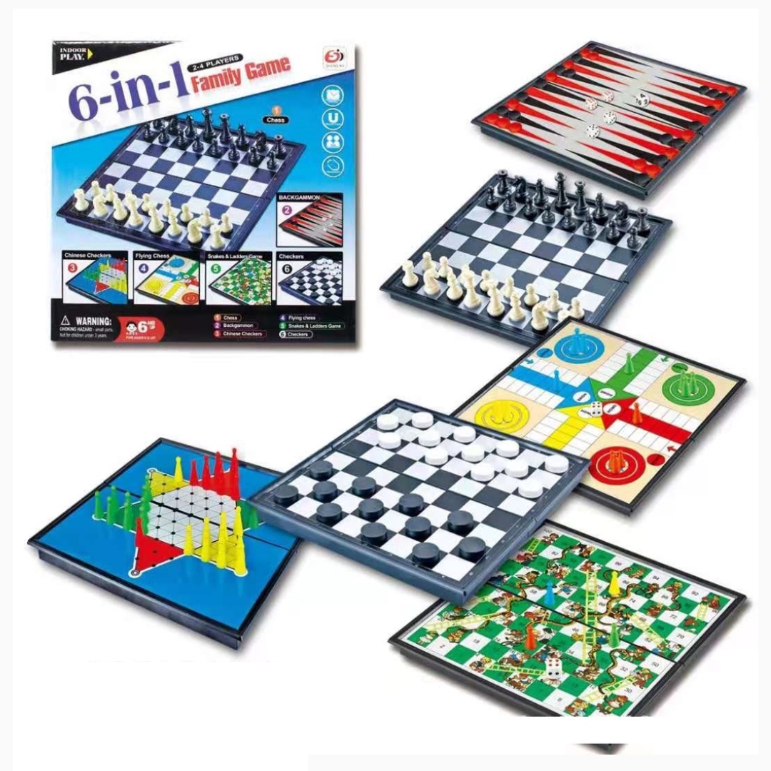 6 in 1 Family Classic Board Game All in 1 Magnetic Chess Backgammon ...