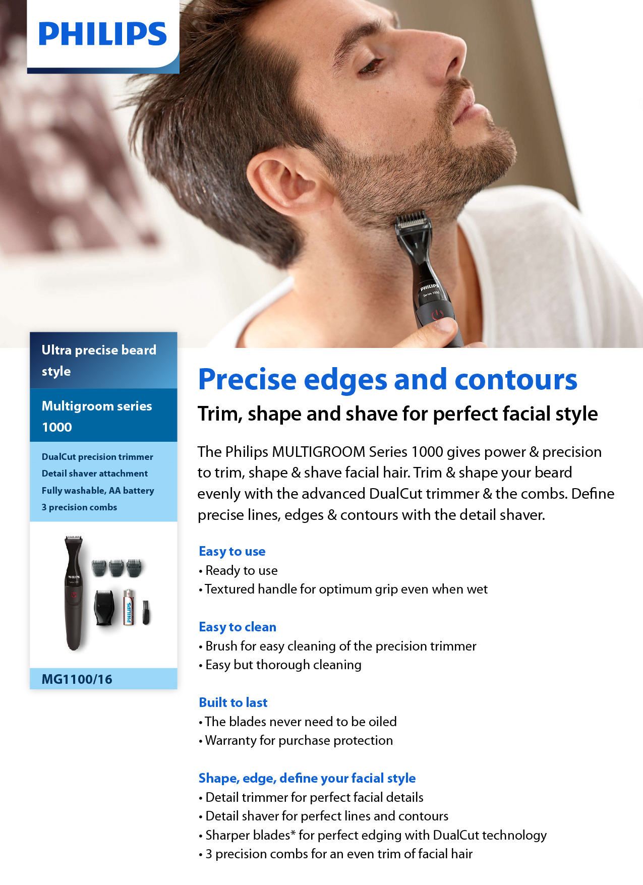 [New Model] PHILIPS MG1100 Trimmer with Dualcut Technology, 3 Combs ...