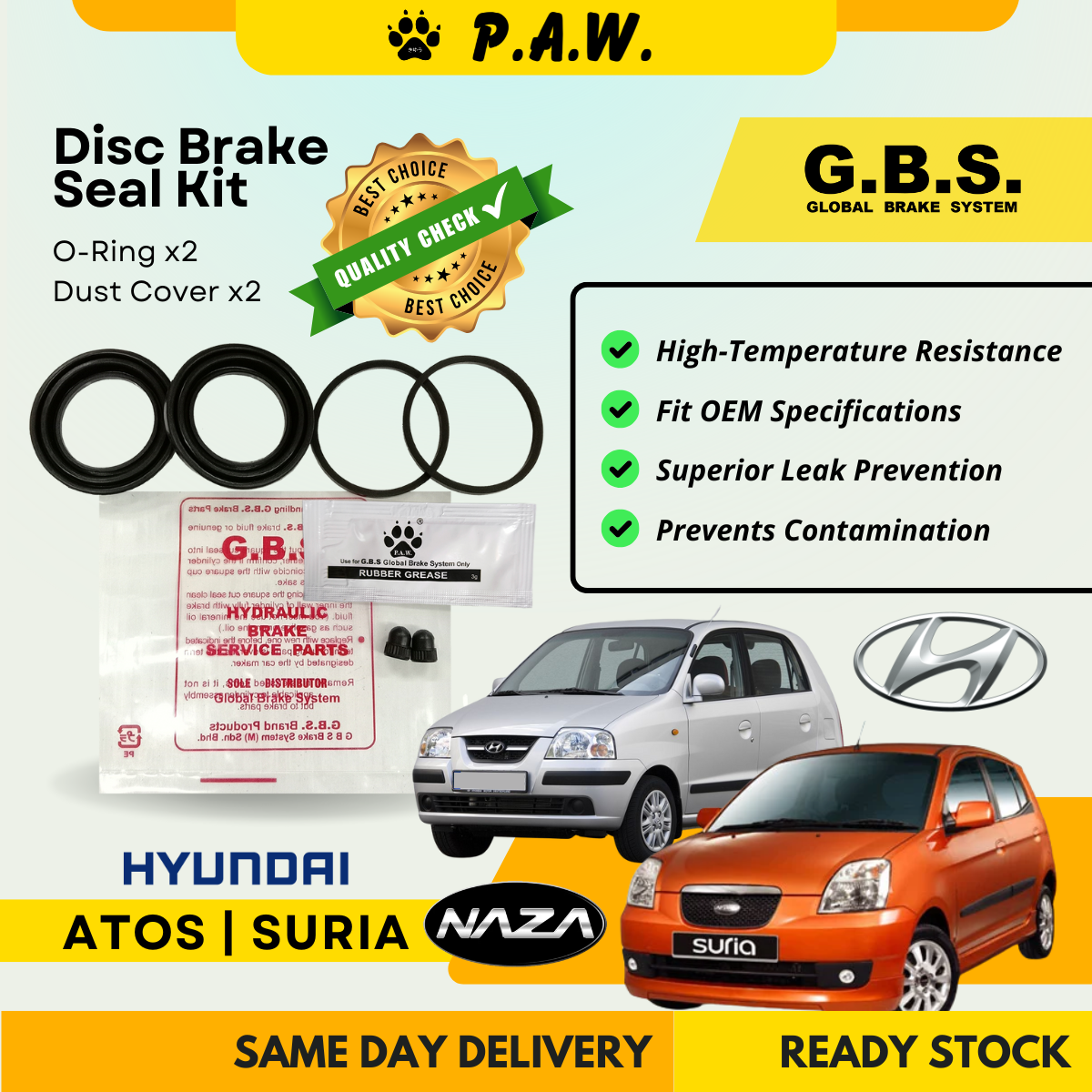 GBS Disc Brake Seal Kit For HYUNDAI ATOS SURIA (Front) (Half Set ...