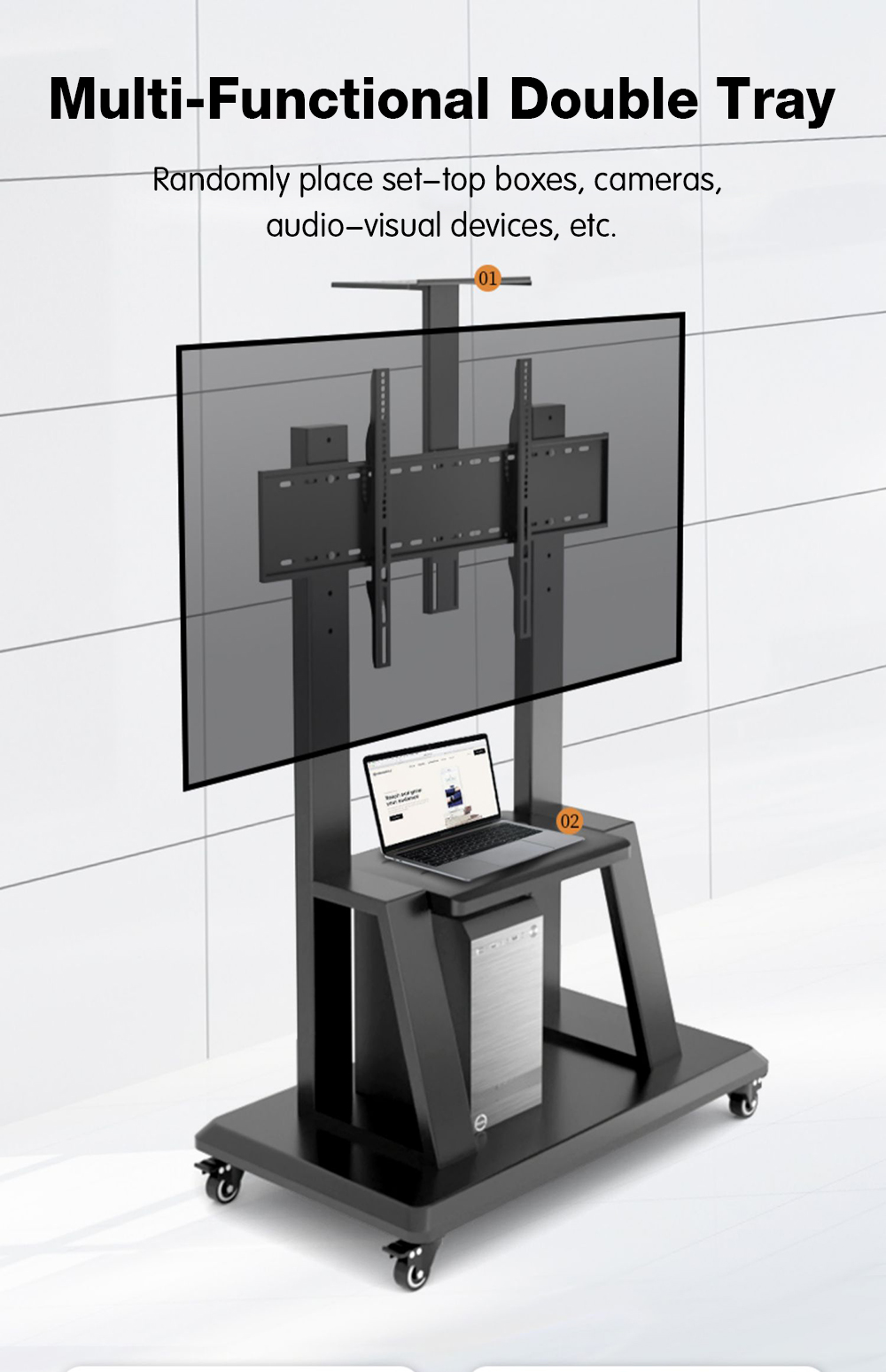 32-75 Inch TV Stand Floor Stand Movable TV Rack Stand with Wheels ...