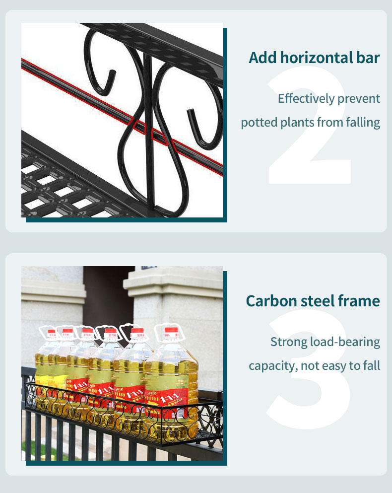 Balcony Iron Flower Pot Rack Rectangular Wall Hanging Planter Stand ...