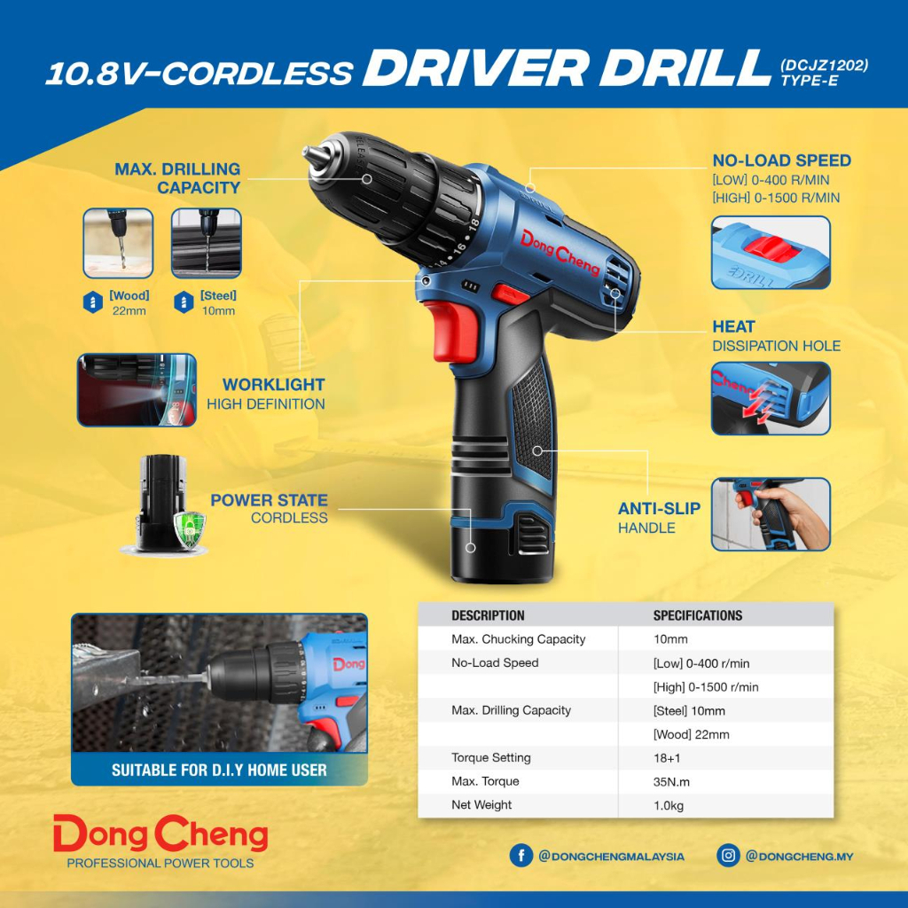 DongCheng DCJZ1202 / DCJZ1202E 12V Cordless Driver Drill ( Included ...