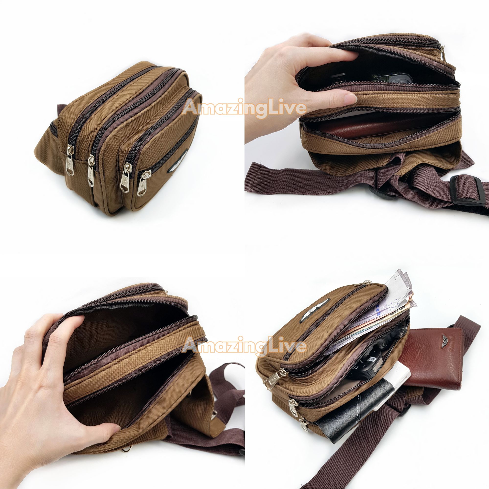 BS Pouch Bag Cotton Canvas Fabric Men Waist Bag Multi-Compartment Bag ...
