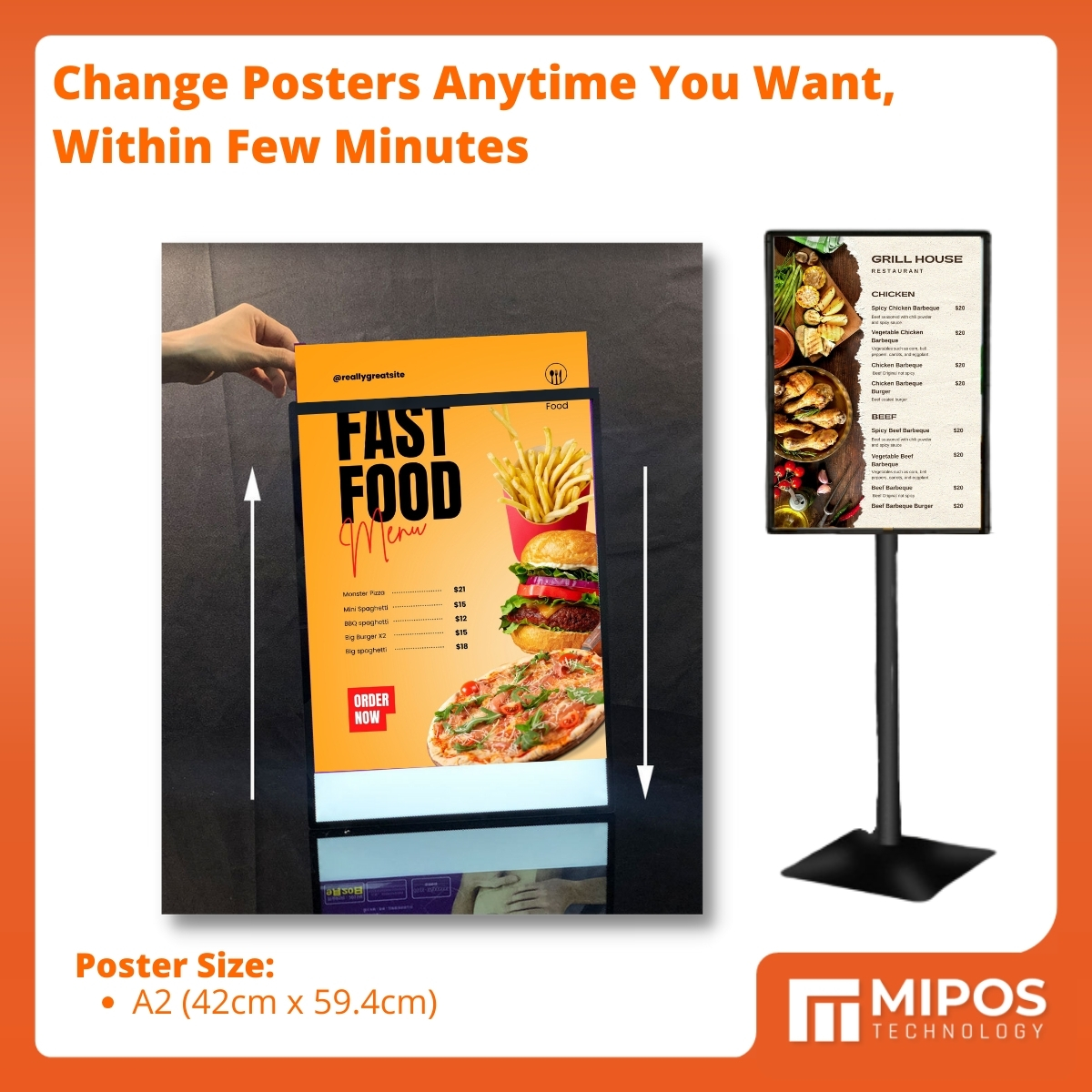 LED Menu Board Stand/Standing LED Lightbox Menu Promotion Display ...